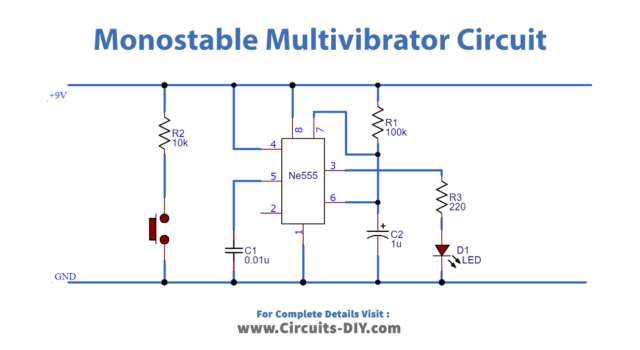 Monostable Multivibrator using 555 Timer IC