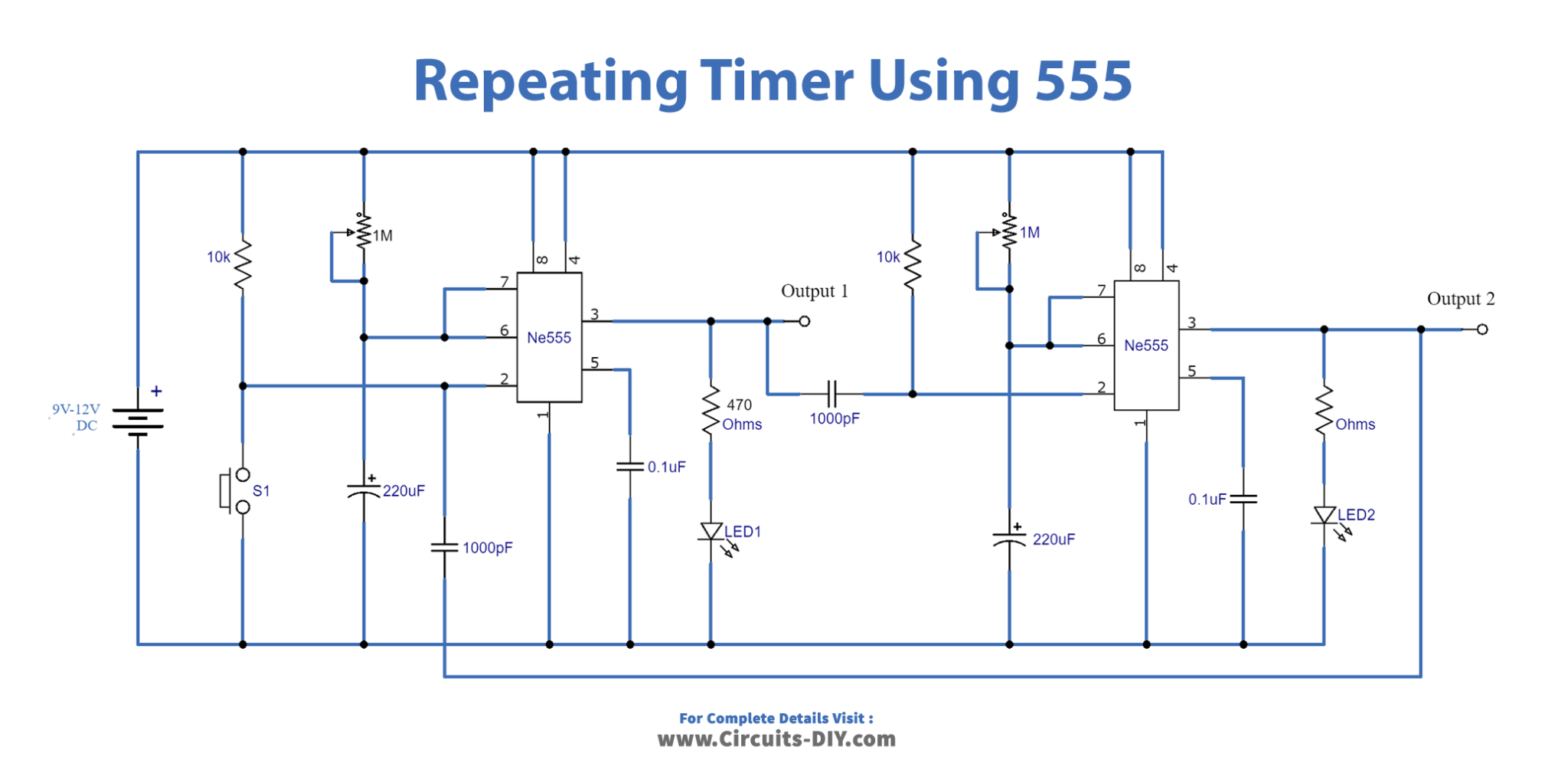 Repeating Timer Using Two 555 Timer IC's
