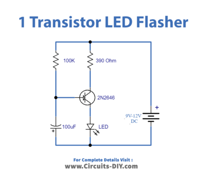 Simple LED Flasher Using 2N2646 UJT Transistor