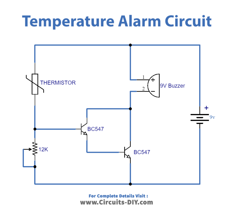 Temperature Alarm Circuit using BC547 Transistor