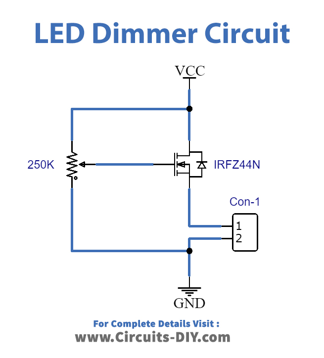 LED Dimmer Circuit with IRFZ44N MOSFET