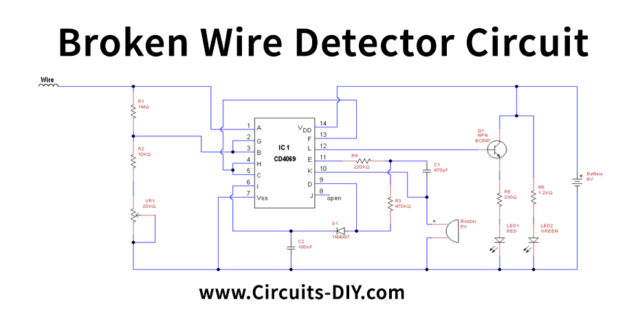 Broken Wire Detector using CD4069 IC