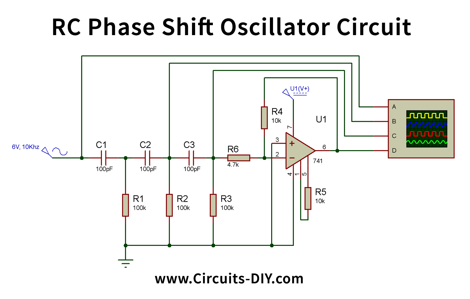 RC Phase Shift Oscillator using Op-Amp