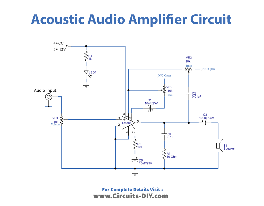 Acoustic Audio Amplifier Circuit using LM386 Acoustic Audio Amplifier Circuit using LM386