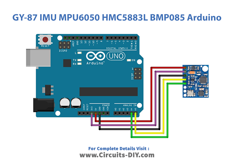 Interfacing GY-87 IMU MPU6050 HMC5883L BMP085 Module with Arduino
