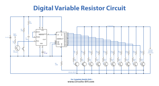 Digital Variable Resistor using NE555 & CD4017 IC