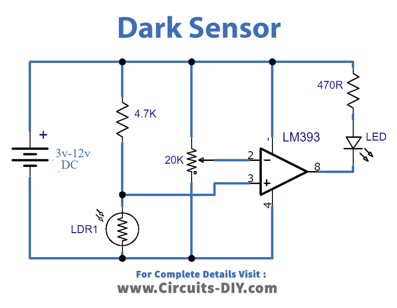 Light Dark Sensor Using LM393N Voltage Comparator IC Light Dark Sensor Using LM393N Voltage Comparator IC
