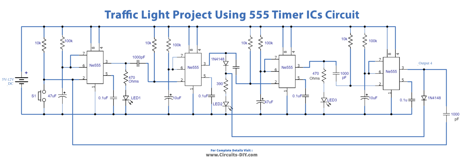 Traffic Light Project Using 555 Timer ICs