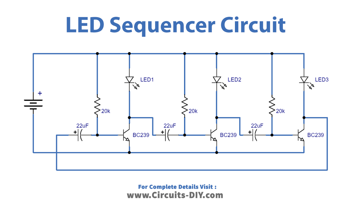 LED Sequencer Circuit Using BC239 NPN Transistors