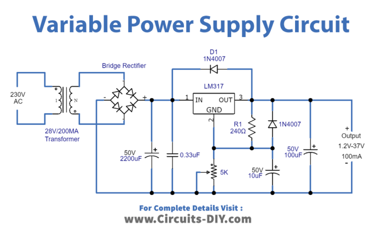 Variable Power Supply (100mA) Using LM317L Voltage Regulator