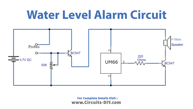 Water Level Alarm Circuit using BC547 NPN Transistor