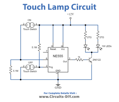 Touch Lamp Circuit using NE555 Timer